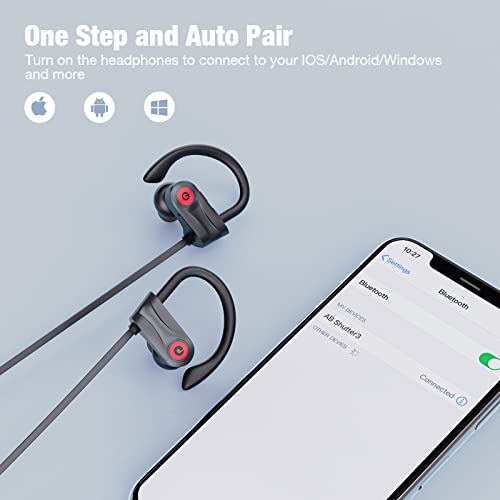 Boean Bluetooth Headphones, Running Wireless Earbuds with 15 Hours Playtime, HD Deep Bass Stereo IPX7 Waterproof Earphones for Workout and Sports, Bluetooth 5.3 CVC 8.0 Sound Isolation Headsets