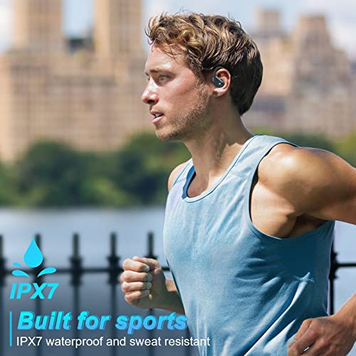 HOJAYK Bluetooth Headphones 60 Hours Playback, Noise Cancelling Wireless Earbuds with LED Battery Display Wireless Charging Case and Over-Ear Waterproof Headphones for Sports Running - Black