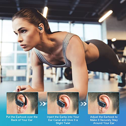 HOJAYK Bluetooth Headphones 60 Hours Playback, Noise Cancelling Wireless Earbuds with LED Battery Display Wireless Charging Case and Over-Ear Waterproof Headphones for Sports Running - Black