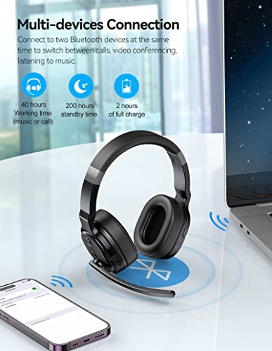 TECKNET Bluetooth Headset, Wireless Bluetooth Trucker Headset with Microphone Noise Cancelling 3 EQ Music Modes, Single and Dual Ear Wireless Headphones for Truck Drivers, Office, Call Centre Work