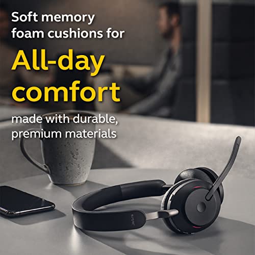 Jabra Evolve2 65 UC Wireless Headphones with Link380a, Stereo, Black – Wireless Bluetooth Headset for Calls and Music, 37 Hours of Battery Life, Passive Noise Cancelling Headphones