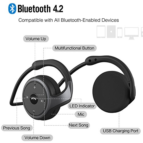 RTUSIA Small Bluetooth Headphones Wrap Around Head - Sports Wireless Headset with Built in Microphone and Crystal-Clear Sound, Foldable and Carried in The Purse, and 12-Hour Battery Life, Black