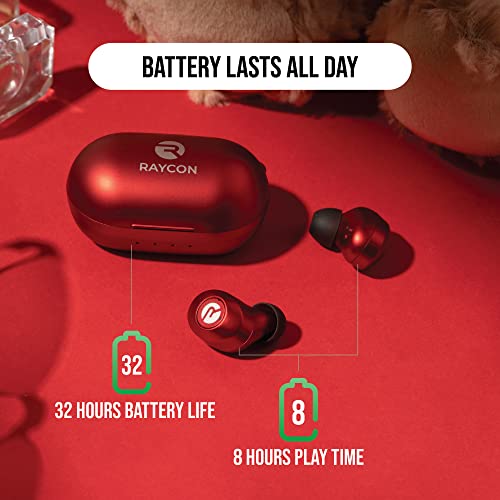 Raycon The Everyday Bluetooth Wireless Earbuds with Microphone- Stereo Sound in-Ear Bluetooth Headset True Wireless Earbuds 32 Hours Playtime (Matte Red)