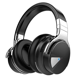 silensys e7 active noise cancelling headphones bluetooth headphones with microphone deep bass wireless headphones over ear, comfortable protein earpads, 30 hours playtime for travel/work, black