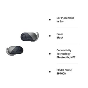 Sony True Wireless Bluetooth in Ear Headphones: Noise Cancelling Sports Workout Ear Buds - Cordless, Sweatproof Earphones, Built-in Microphone, Extra BASS WF-SP700N/B (International Version) Black