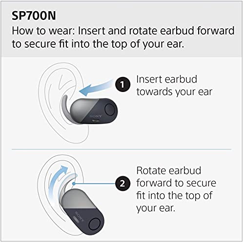 Sony True Wireless Bluetooth in Ear Headphones: Noise Cancelling Sports Workout Ear Buds - Cordless, Sweatproof Earphones, Built-in Microphone, Extra BASS WF-SP700N/B (International Version) Black