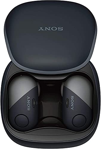 Sony True Wireless Bluetooth in Ear Headphones: Noise Cancelling Sports Workout Ear Buds - Cordless, Sweatproof Earphones, Built-in Microphone, Extra BASS WF-SP700N/B (International Version) Black