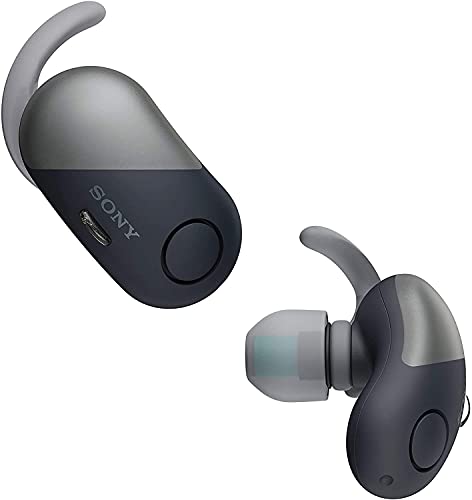 Sony True Wireless Bluetooth in Ear Headphones: Noise Cancelling Sports Workout Ear Buds - Cordless, Sweatproof Earphones, Built-in Microphone, Extra BASS WF-SP700N/B (International Version) Black