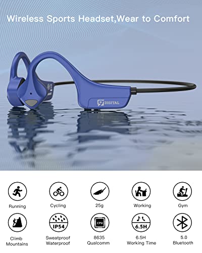 9 DIGITAL Bone Conduction Headphones Bluetooth, Wireless Open Ear Headphones Waterproof with Mic, Sweatproof Earphones, Sport Headset for Running Cycling, Gym, Biking, Workouts, Hiking & Climbing