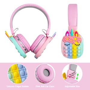 WESADN Bluetooth Headphones Wireless for Girls Women Men Fidget Bubbles Cute Wireless Gaming Headset Over Ear Build in Microphone for Smartphone Tablet PC, Pink