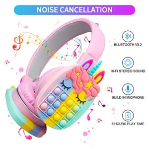 WESADN Bluetooth Headphones Wireless for Girls Women Men Fidget Bubbles Cute Wireless Gaming Headset Over Ear Build in Microphone for Smartphone Tablet PC, Pink