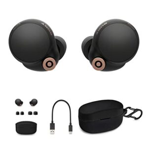 sony wf-1000xm4 true wireless noise canceling headphones (black) with knox gear silicone carrying case with carabiner for sony wf-1000xm4 earbuds bundle (2 items)