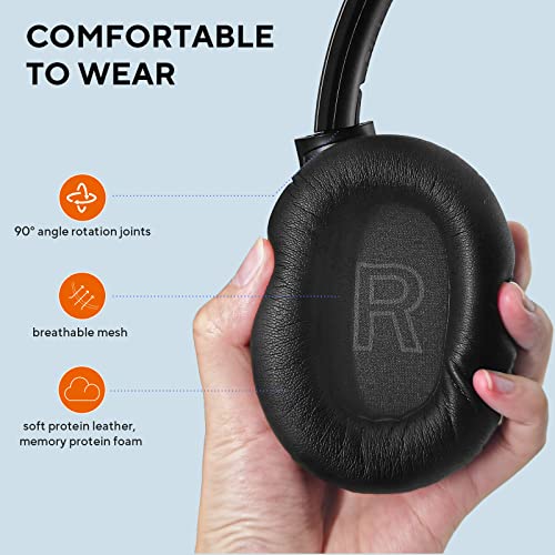 Ankbit E500Pro Hybrid Active Noise Cancelling Headphones, 90H Playtime Wireless Over-Ear Bluetooth Headphones with Mic, Hi-Fi Sound, Deep Bass, Multi-Connection, Comfort Earpad for Travel/Work(Black)