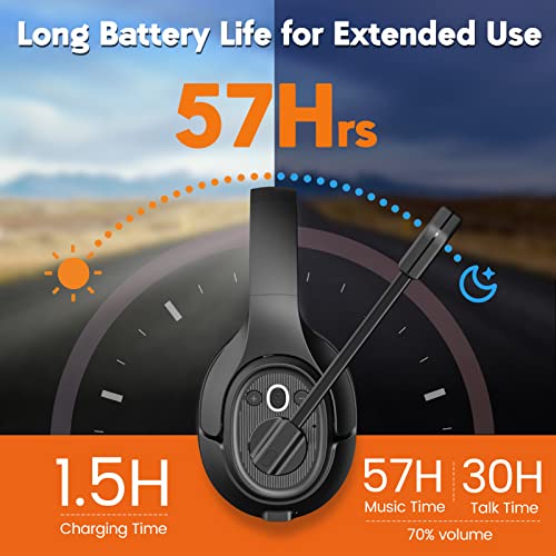 EKSA Truck Driver Bluetooth Headset with Microphone, Environmental Noise Cancelling Wireless Headphone, 99ft Long Wireless Range, Up to 30 Hours of Talk Time, Ultra-Large Soft Earmuff Trucker Headset