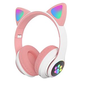 TOKANI Kids Headphones, Bluetooth Wireless Headphones for Kids Teens Adults, Over-Ear Bluetooth Headphones with Microphone, Cat Ear Headphones for Girls Women (Pink)