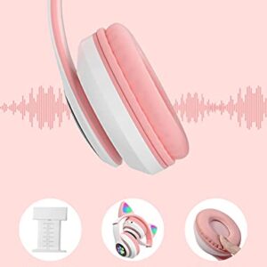 TOKANI Kids Headphones, Bluetooth Wireless Headphones for Kids Teens Adults, Over-Ear Bluetooth Headphones with Microphone, Cat Ear Headphones for Girls Women (Pink)