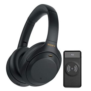 sony wh-1000xm4 wireless bluetooth noise canceling over-ear headphones (black) bundle with 10000mah ultra-portable led display wireless quick charge battery bank (2 items)