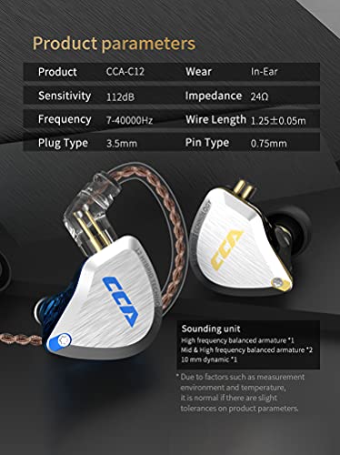 CCA C12 in Ear Monitor Headphones 5BA 1DD Hybrid HiFi IEM Earphones Noise Isolating Stereo Wired Earbuds for Musicians Audiophile Singers DJ