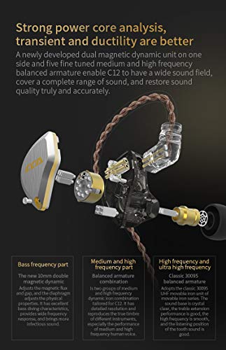 CCA C12 in Ear Monitor Headphones 5BA 1DD Hybrid HiFi IEM Earphones Noise Isolating Stereo Wired Earbuds for Musicians Audiophile Singers DJ