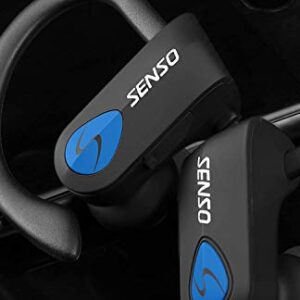 Senso Bluetooth Headphones, Best Wireless Sports Earphones w/Mic IPX7 Waterproof HD Stereo Sweatproof Earbuds for Gym Running Workout 8 Hour Battery Noise Cancelling Headsets (Black Blue)