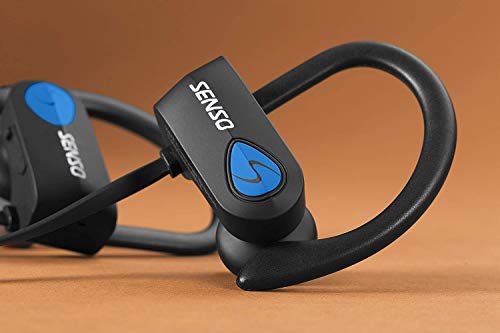 Senso Bluetooth Headphones, Best Wireless Sports Earphones w/Mic IPX7 Waterproof HD Stereo Sweatproof Earbuds for Gym Running Workout 8 Hour Battery Noise Cancelling Headsets (Black Blue)