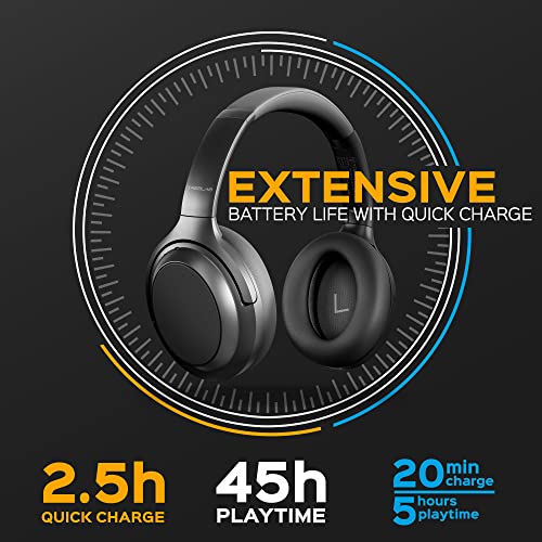 TREBLAB Z7 PRO - Hybryd Active Noise Canceling Headphones with Mic - 45H Playtime & USB-C Fast Charging, ANC Wireless Over Ear Bluetooth Headphones w/aptX, Stereo Sound, Touch Control (Grey)