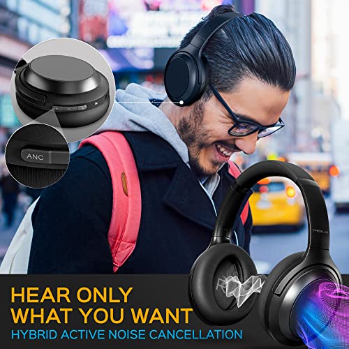 TREBLAB Z7 PRO - Hybryd Active Noise Canceling Headphones with Mic - 45H Playtime & USB-C Fast Charging, ANC Wireless Over Ear Bluetooth Headphones w/aptX, Stereo Sound, Touch Control (Grey)