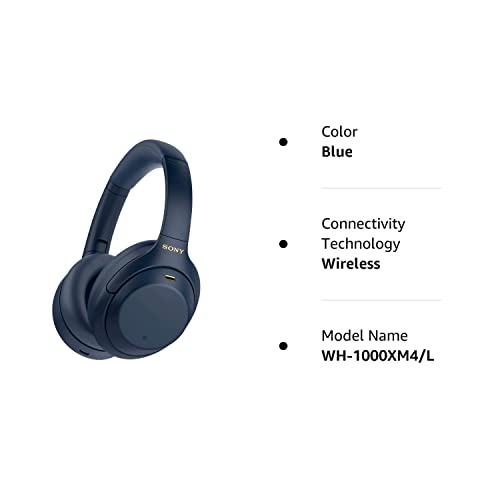 Sony WH-1000XM4 Wireless Noise-Cancelling Over-The-Ear Headphones Midnight Blue (Renewed)