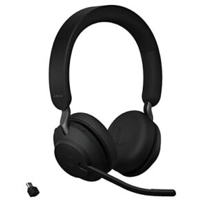 jabra evolve2 65 uc wireless headphones with link380c, stereo, black – wireless bluetooth headset for calls and music, 37 hours of battery life, passive noise cancelling headphones