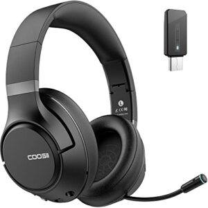 coosii h300 wireless headphones bluetooth with microphone, over ear headsets with environmental noise cancelling retractable mic, usb dongle & mute for office laptop computer chromebook smartphone