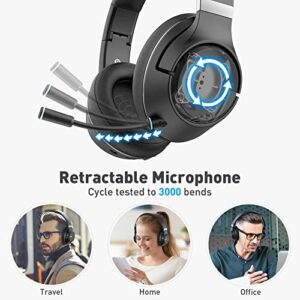 COOSII H300 Wireless Headphones Bluetooth with Microphone, Over Ear Headsets with Environmental Noise Cancelling Retractable Mic, USB Dongle & Mute for Office Laptop Computer Chromebook Smartphone