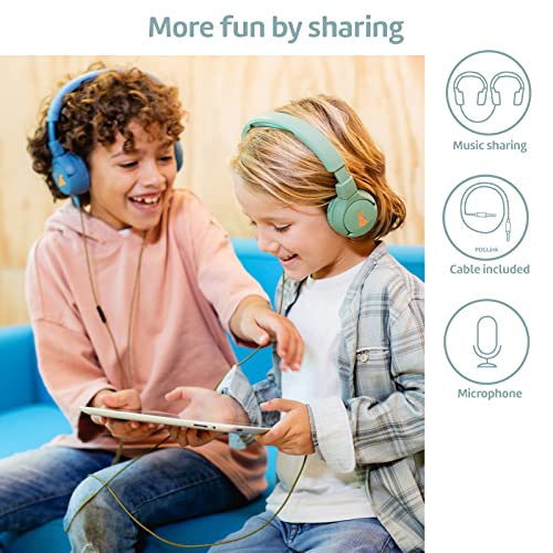 POGS Kids Wired Headphones | The Elephant | Foldable and Durable Headphones for Kids 3+ with Volume Control, Microphone, Volume Limiter 85 dB | Music-Sharing Function | (3.2ft, 3.5mm)