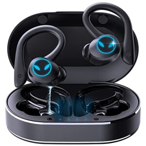 wireless earbuds bluetooth headphones sport, over ear wireless ear buds with earhooks bass sound built-in mic waterproof in ear bluetooth earphones, 2022 ear buds wireless bluetooth eabuds workout