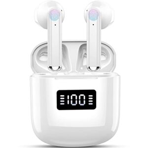 xinwld wireless earbuds, bluetooth 5.3 headphones with 4 mics, wireless headphones enc noise cancelling earbuds, ear buds wireless bluetooth earbuds,25h playtime wireless earphones, led display, white