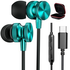 usb c earphone for google pixel 7 pro 6 6a,type c headphones in ear wired earbuds magnetic noise canceling headset microphone for ipad 10 pro samsung galaxy s23 s22 ultra s21 fe s20 oneplus 10t green