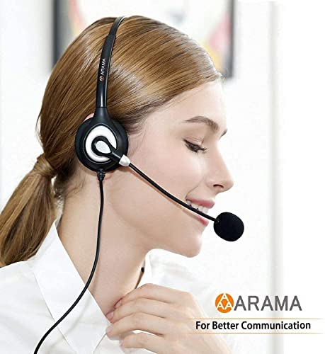 Arama Cell Phone Headset w/Lightweight Secure-Fit Headband, Pro Noise Canceling Mic and in-line Controls 3.5mm Headset for iPhone, Samsung, LG, HTC, BlackBerry Mobile Phone and iPad Tablets (A602MP)