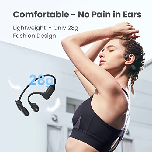 HAYLOU PurFree Bone Conduction Headphones Open-Ear Bluetooth 5.2 Sport Headphones -IP67 Waterproof Wireless Earphones for Cycling and Running - CVC Dual Microphone Noise Reduction Call, Bright Black