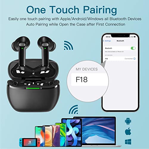 bakibo Wireless Earbuds, Bluetooth 5.3 in-Ear Earphones Built-in 4 Mic ENC Waterproof Headphones Bass Stereo Ear Buds Touch Control, 32H Play Time with USB C Light Weight Charging Case, Black