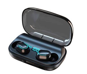 miumiupop wireless bluetooth earbuds, immersive bass stereo noise cancelling headphones, portable charging case with led display, headset for sports, home, work black (t11)