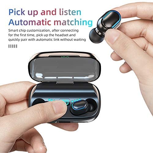 miumiupop Wireless Bluetooth Earbuds, Immersive Bass Stereo Noise Cancelling Headphones, Portable Charging Case with LED Display, Headset for Sports, Home, Work Black (T11)