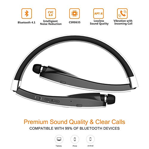 Foldable Bluetooth Headset, Beartwo Lightweight Retractable Bluetooth Headphones for Sports&Exercise, Noise Cancelling Stereo Neckband Wireless Headset (with Carry case)