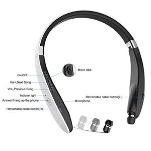 Foldable Bluetooth Headset, Beartwo Lightweight Retractable Bluetooth Headphones for Sports&Exercise, Noise Cancelling Stereo Neckband Wireless Headset (with Carry case)