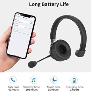 Truck Driver Bluetooth Headset/Office Headset, BT5.0 Wireless Over The Head Headset with Extra Boom Noise Cancelling Mic for Cell Phones,Call Center, Skype, VoIP, Home Work,Trucker