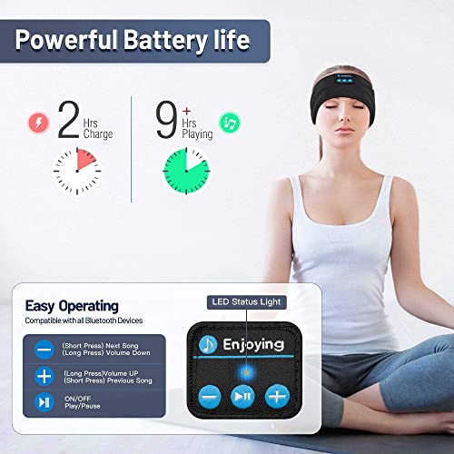 Sleep Headphones Wireless, Perytong Bluetooth Sports Headband Headphones with Ultra-Thin HD Stereo Speakers Perfect for Sleeping,Workout,Jogging,Yoga,Insomnia, Air Travel, Meditation