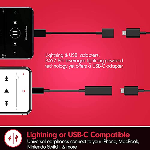 RAYZ Pioneer Pro Lightning & USB-C Earphones/Smart Wired, Active Noise Cancelling Earbuds Microphone Volume Control | for Apple iPhone Mac iPad, Android, Nintendo Switch, Google Pixel - Ice