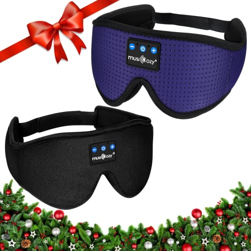 MUSICOZY Sleep Headphones Bluetooth 5.2 Headband Breathable 3D Sleeping Headphones, Wireless Eye Mask Sleep Earbuds for Side Sleepers Women Office Air Travel Cool Tech Gadgets Unique Gifts, Pack of 2