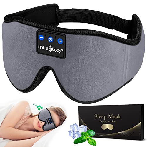 MUSICOZY Sleep Headphones Bluetooth Wireless Headband Sleep Mask, Sleeping Headphones Music Eye Mask Earbuds for Side Sleepers Air Travel Office Nap Unique Holiday Christmas Gifts, Pack of 2