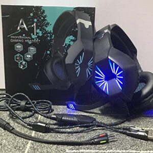 Gaming Headset PS4 - Stereo Surround Sound Gaming Headset with Noise Cancelling Mic & in-Line Control, Over-Ear Gaming Headphones with LED Light,