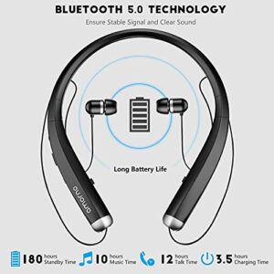 AMORNO Bluetooth Headphones, Foldable Wireless Neckband Headset with Retractable Earbuds, Sports Sweatproof Noise Cancelling Stereo Earphones with Mic