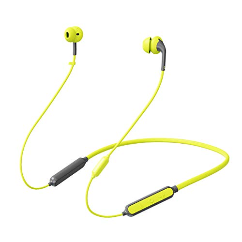 233621 Wave Bluetooth Neckband Headphones, 15 Hrs Playtime Stereo Wireless Earbuds with CVC 8.0 Call Noise Cancellation Microphone, 10.7 mm Drivers, IPX5 ​Waterproof & Skin-Friendly (Lime Coral)